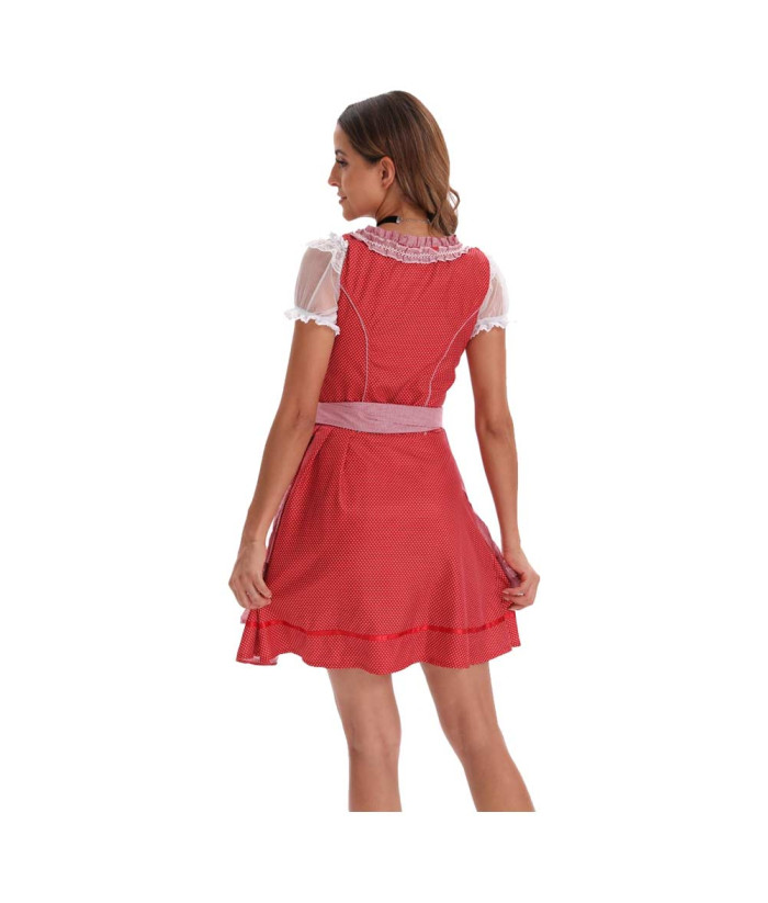 Women German Dirndl Dress Bavarian Oktoberfest Costume-Skycostume