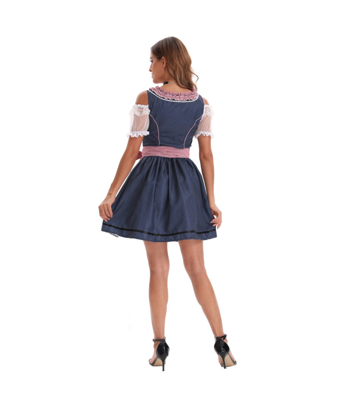 Women German Dirndl Dress Bavarian Oktoberfest Costume-Skycostume