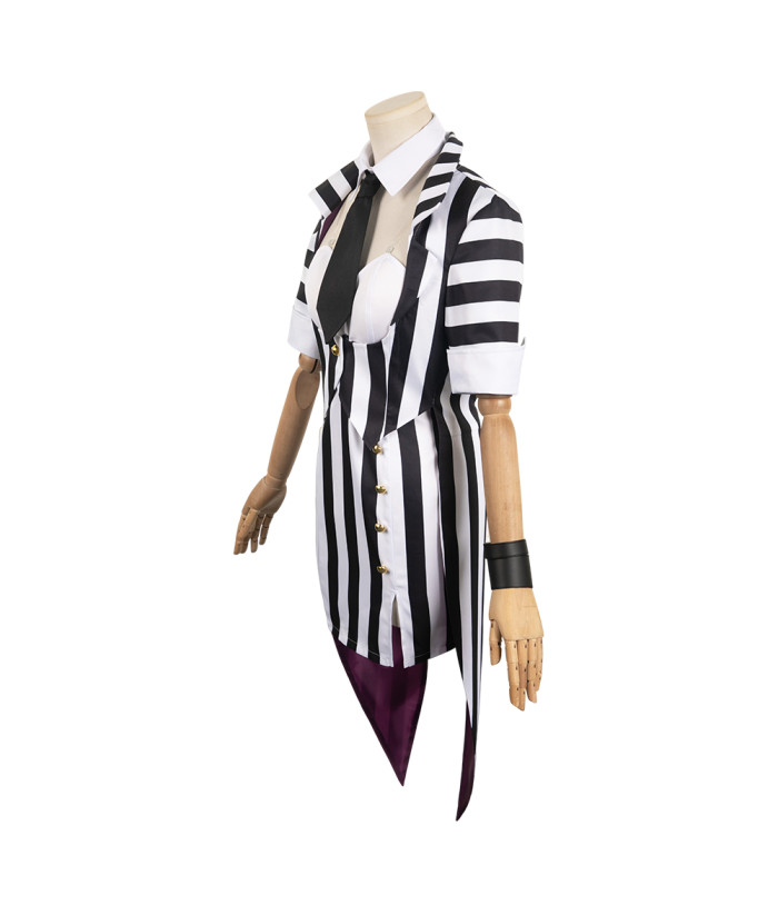 Women Black White Stripe Sexy Outfit Halloween Cosplay Costume-Skycostume