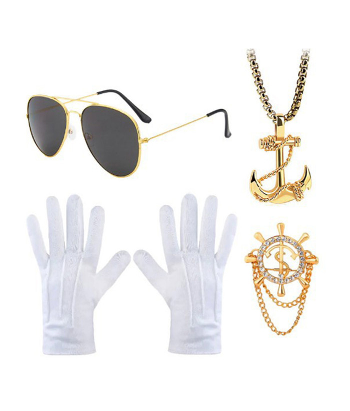 Yacht Captain Hat Necklace Pipe Sunglasses Halloween Cosplay Costume ...