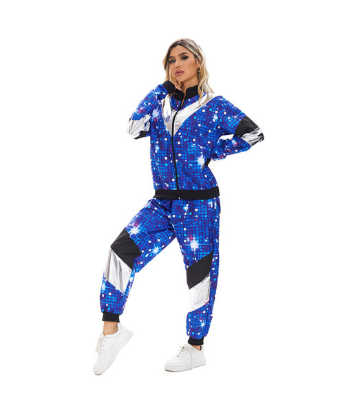 Adult Blue 80s Retro Hip Hop Disco Tracksuit Halloween Cosplay Costume ...