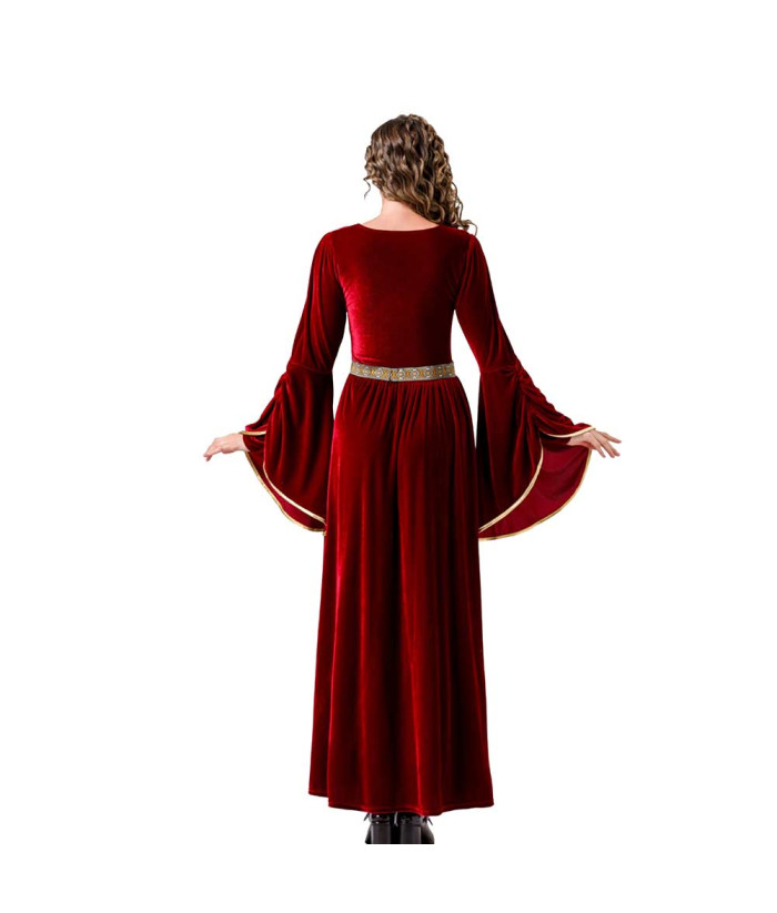 Women Medieval Renaissance Red Bell Sleeve Palace Dress Maid Halloween ...