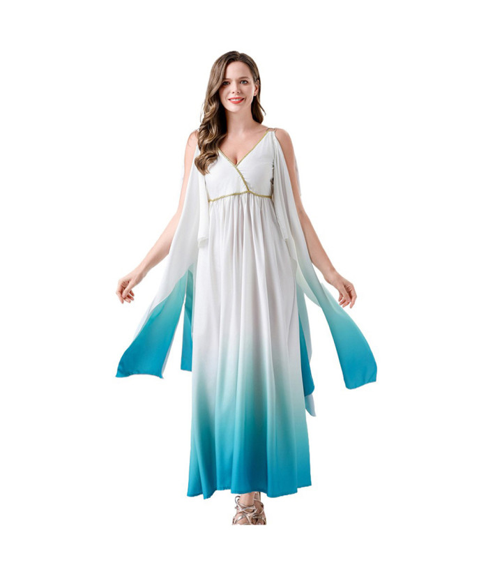 Women Roman Greek Mythology Goddess Blue Gradient Dress Halloween ...