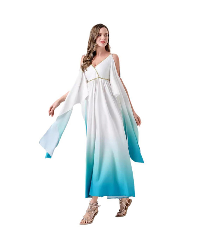 Women Roman Greek Mythology Goddess Blue Gradient Dress Halloween ...