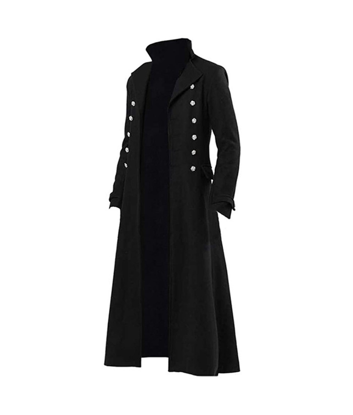Men Black Steampunk Gothic VIntage Overcoat Halloween Costume-Skycostume