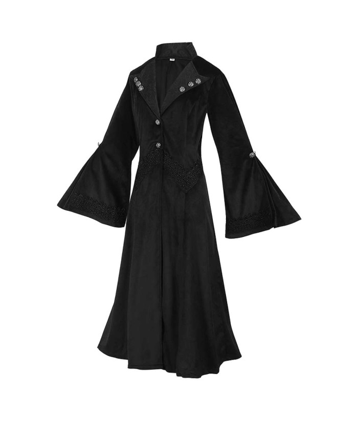 Women Black Gothic Stand Collar Lace Slim Dress Halloween Costume ...