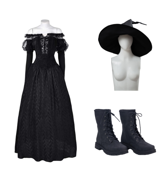 Women Black Witch Gothic Wedding Dress Set Halloween Costume-Skycostume