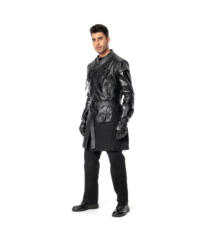 Man Medieval Fantasy Black Clock Knight Guard Fullset Outfit Halloween ...