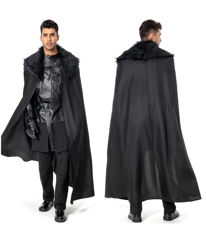 Man Medieval Fantasy Black Clock Knight Guard Fullset Outfit Halloween ...