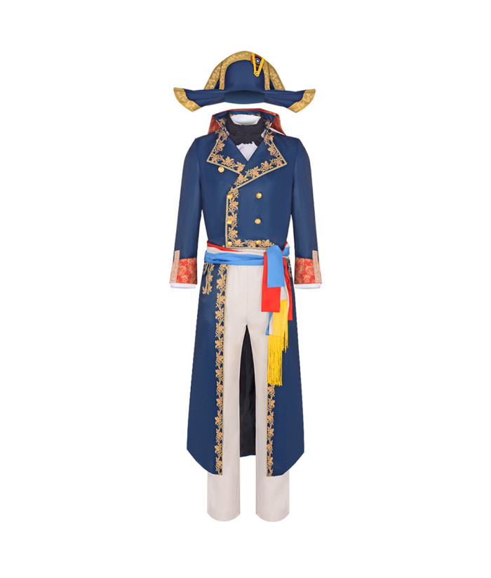 Men Blue French Uniform Royal Coat Napoleon Bonaparte Halloween Costume