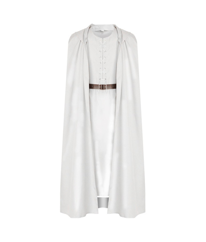 Men Medieval Fantasy Mage Wizard White Robe Halloween Costume-Skycostume