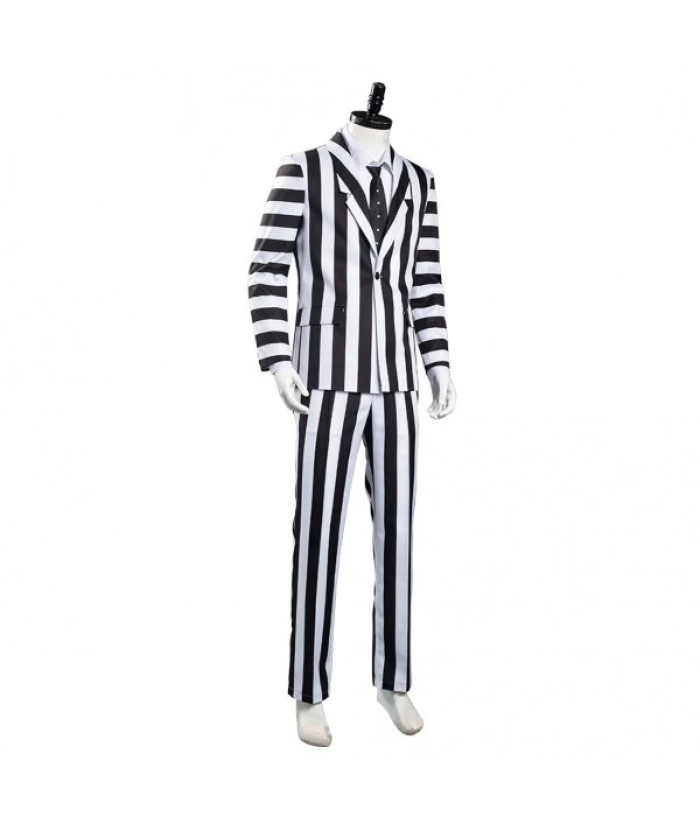 Men Gothic Black and White Striped Suit Halloween Stage Costume ...
